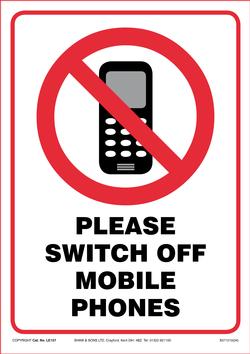 Sign - "PLEASE SWITCH OFF MOBILE PHONES" - Paper | LE107 | Shaw's ...